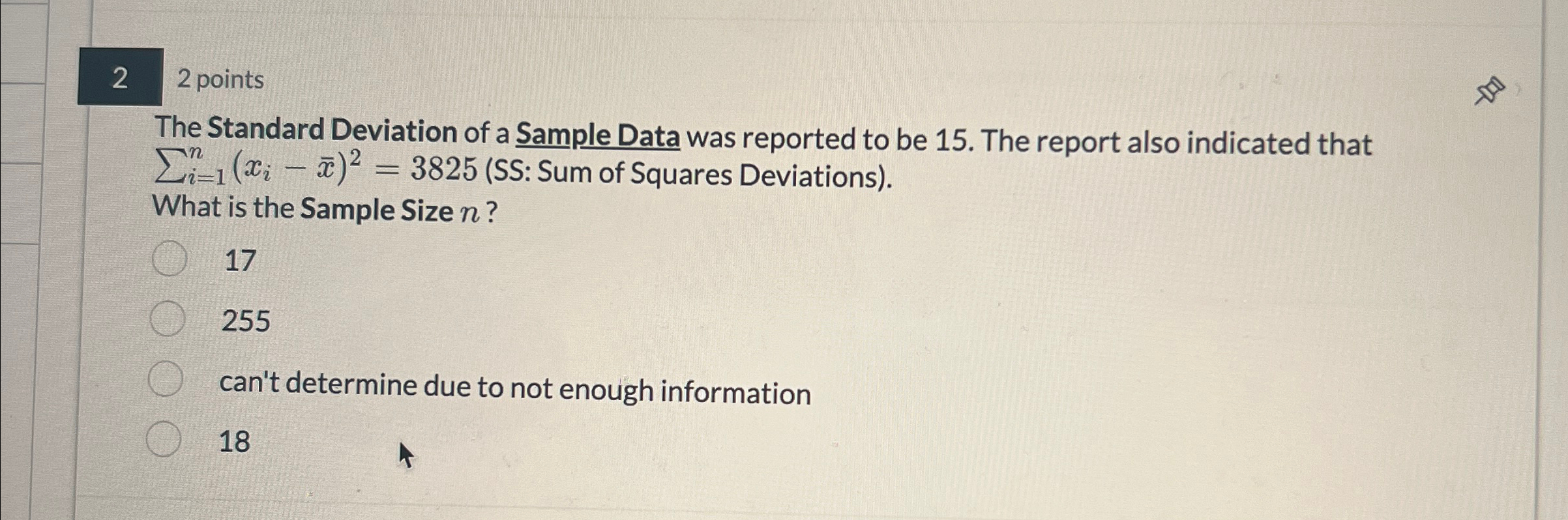 Solved 22 ﻿pointsThe Standard Deviation of a Sample Data was | Chegg.com