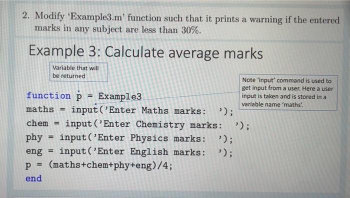 Solved 2. Modify 'Example3.m' function such that it prints a | Chegg.com