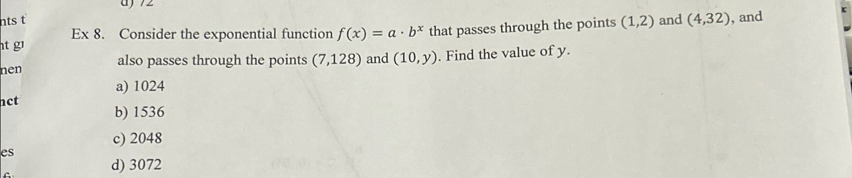 Solved Ex 8. ﻿Consider the exponential function f(x)=a*bx | Chegg.com