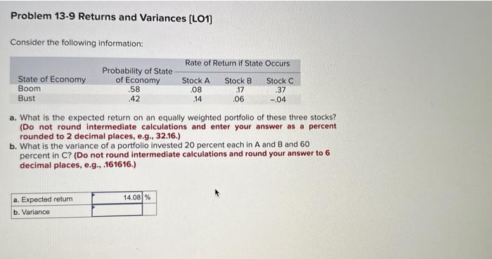 Solved Problem 13-9 Returns and Variances [LO1] Consider the | Chegg.com