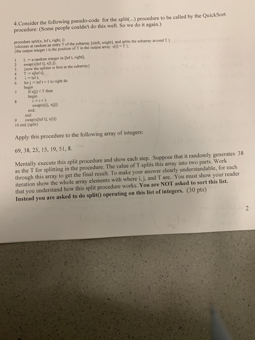 Solved 4.Consider the following pseudo-code for the | Chegg.com