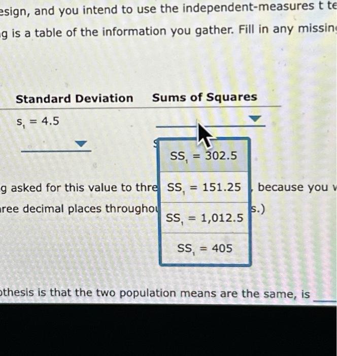 Solved For the independent-measures t test, which of the | Chegg.com