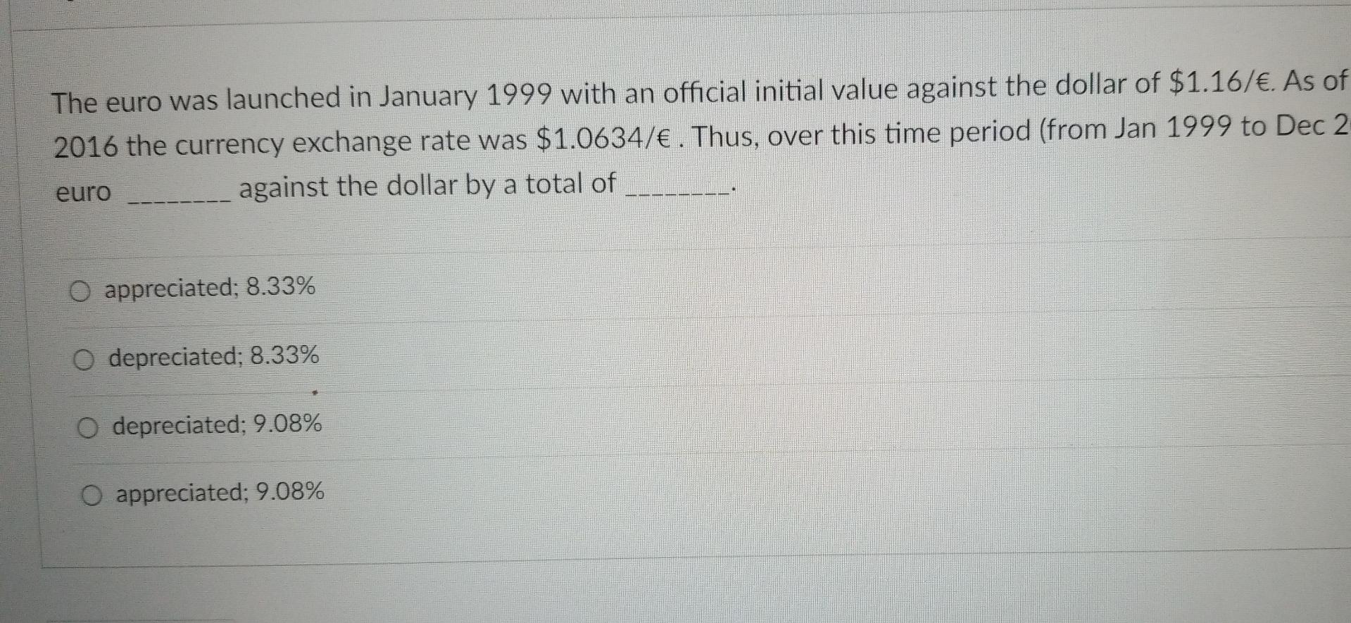 Solved The euro was launched in January 1999 with an | Chegg.com