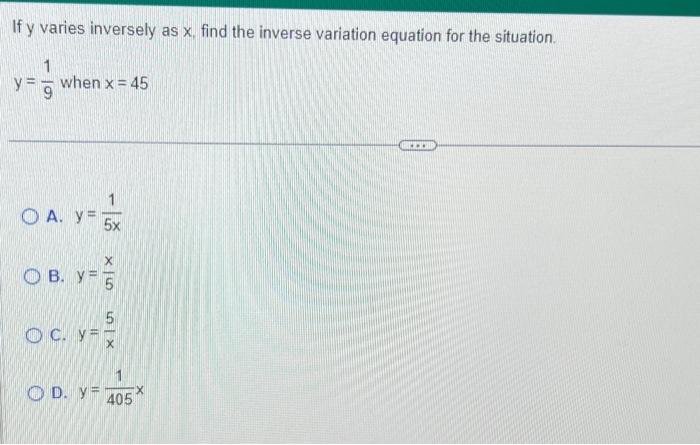 Solved If y varies inversely as x, find the inverse | Chegg.com