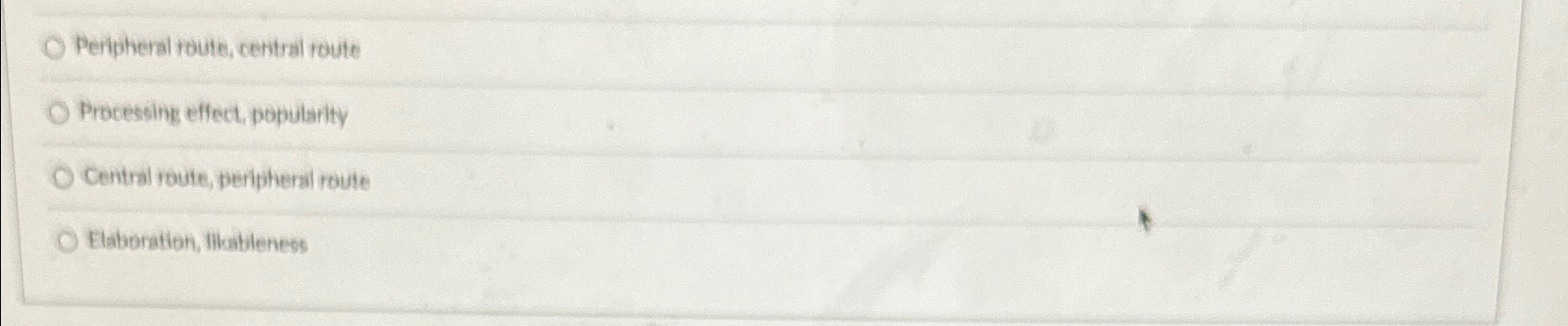 Solved Peripheral foute, central routeProcessing effect, | Chegg.com