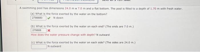 Solved A swimming pool has dimensions 24.0 m×7.0 m and a | Chegg.com