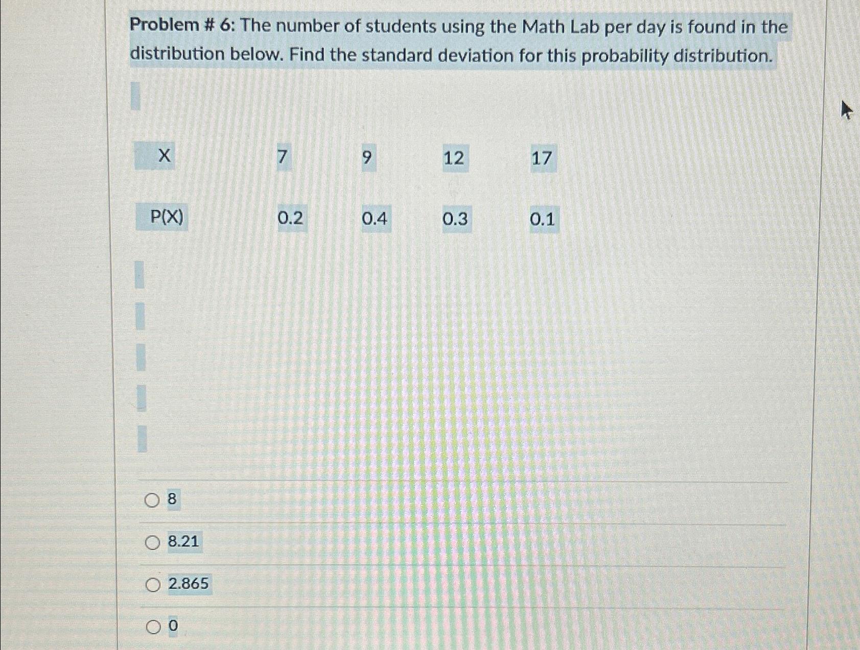 Solved Problem # 6: The number of students using the Math | Chegg.com