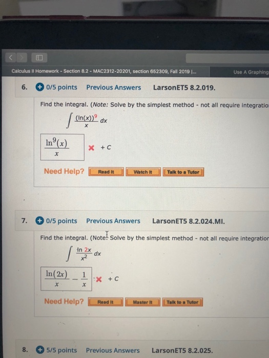 Solved Calculus II Homework- Section 8.2- MAC2312-20201, | Chegg.com