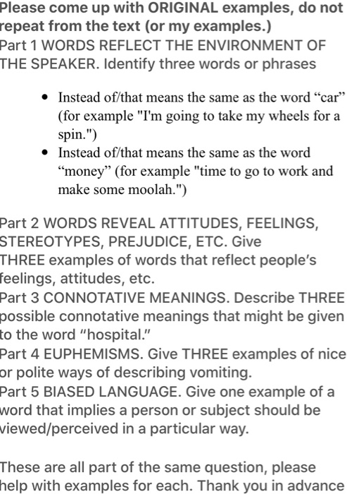Solved Please come up with ORIGINAL examples, do not repeat | Chegg.com