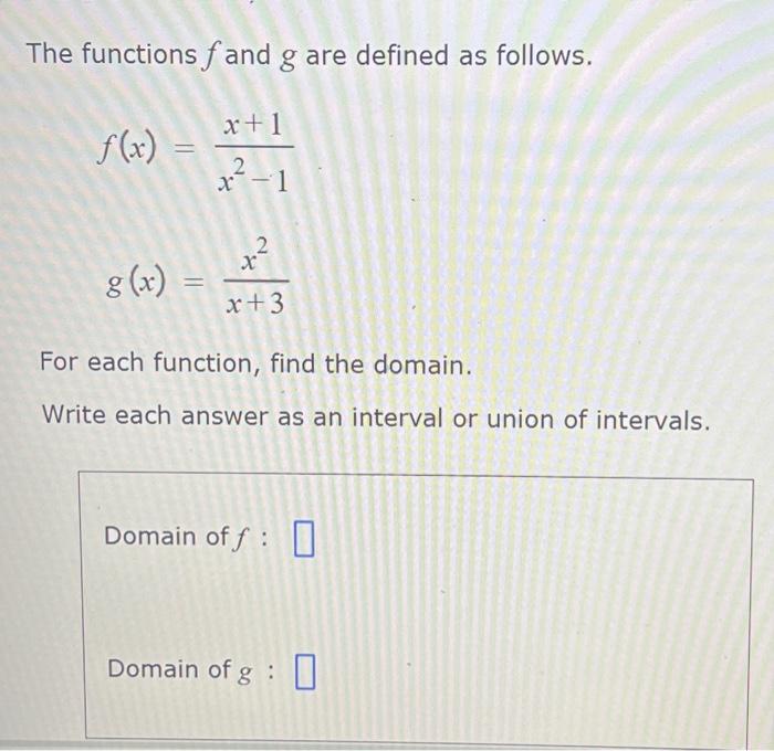 Solved The functions fand g are defined as follows. f(x) = | Chegg.com