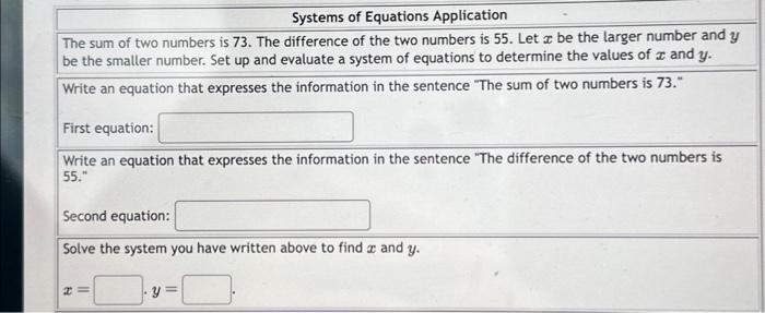 Solved Systems of Equations Application The sum of two | Chegg.com