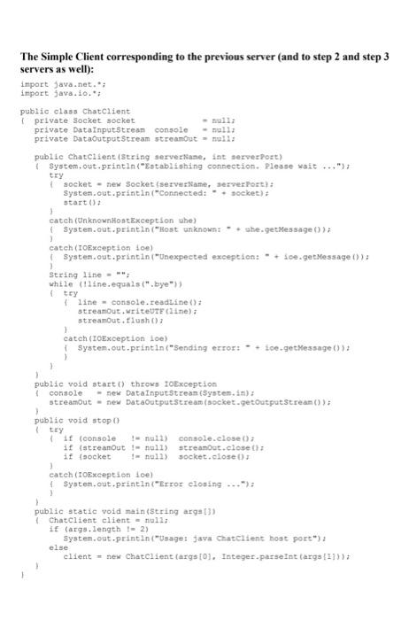 Solved chat system java project. please fill in the missing | Chegg.com