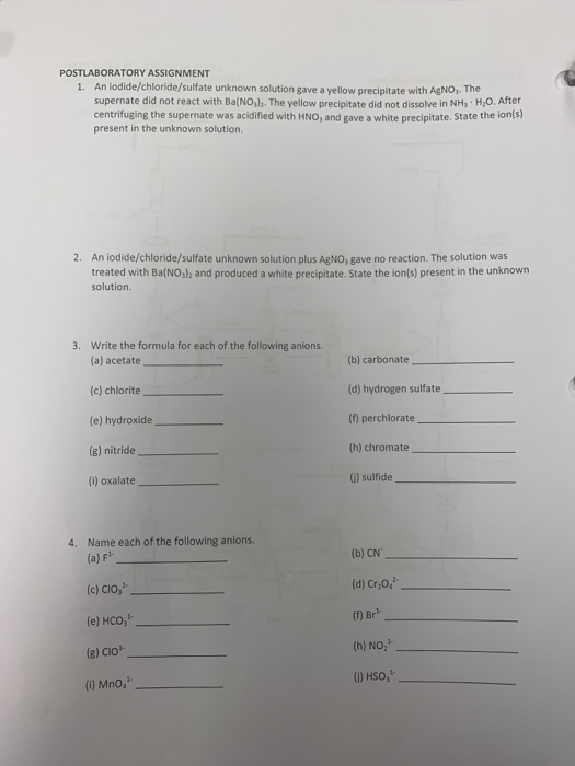 Solved POSTLABORATORY ASSIGNMENT 1. An | Chegg.com