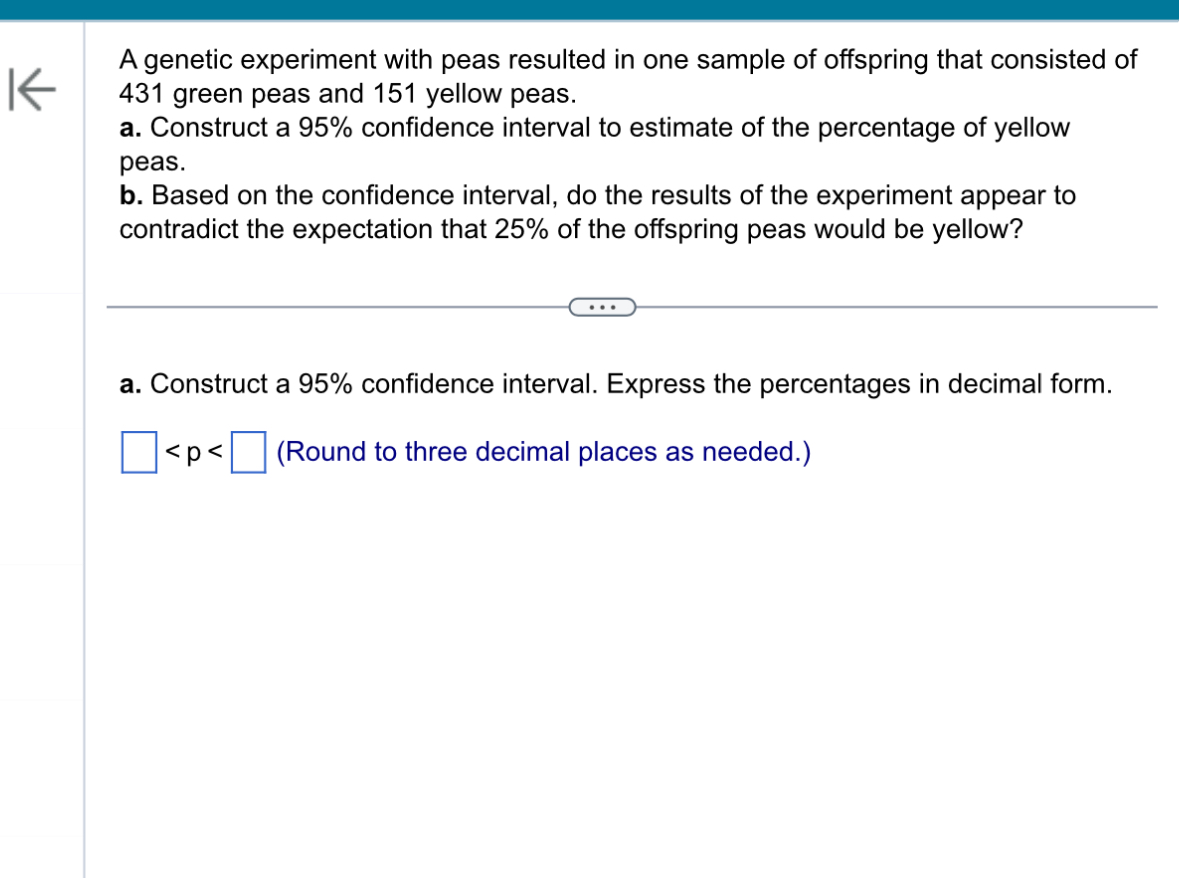 Solved A genetic experiment with peas resulted in one sample | Chegg.com