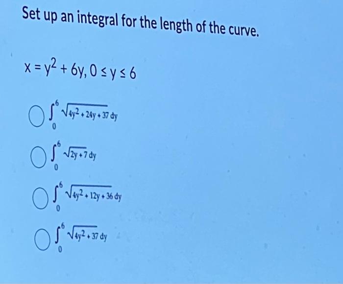 Solved Set up an integral for the length of the curve. | Chegg.com