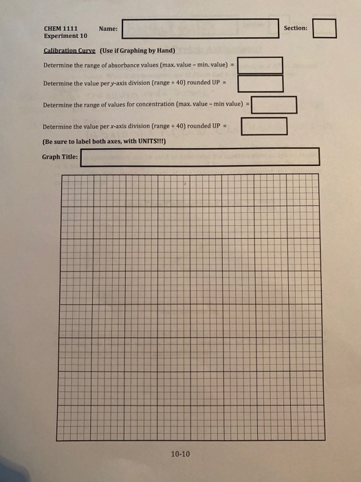 Name: Section: Score: CHEM 1111 Experiment 10 • | Chegg.com