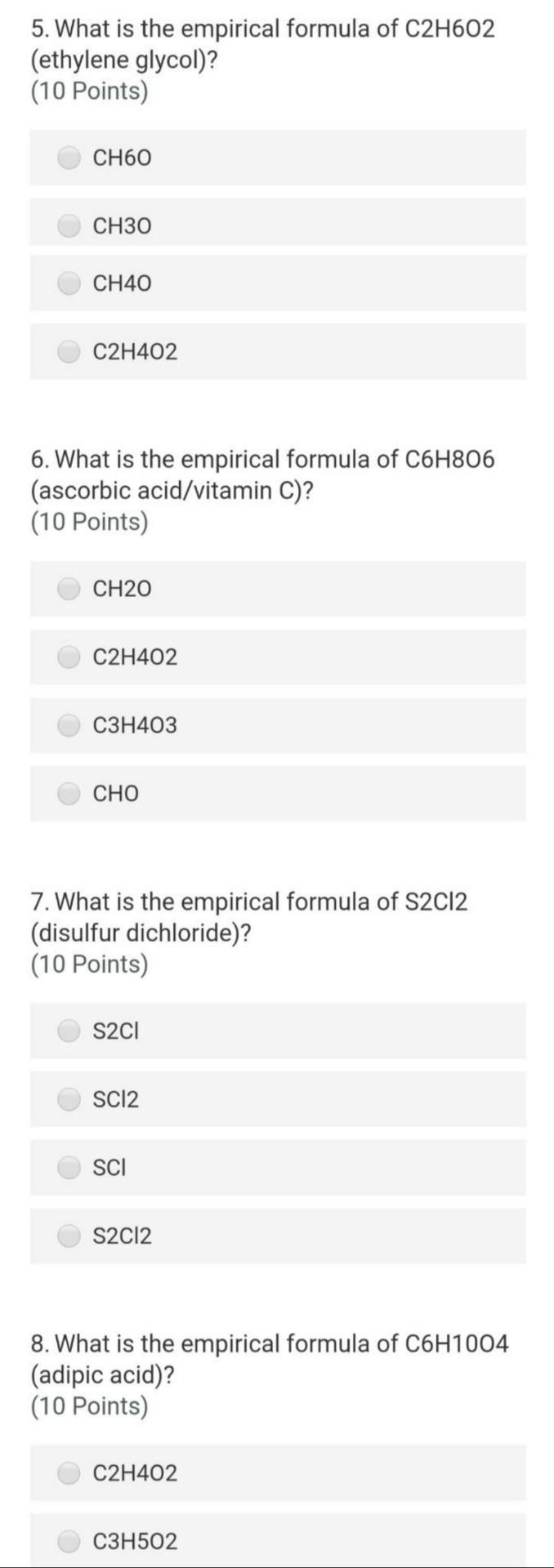 Solved 5. What is the empirical formula of C2H602 (ethylene | Chegg.com