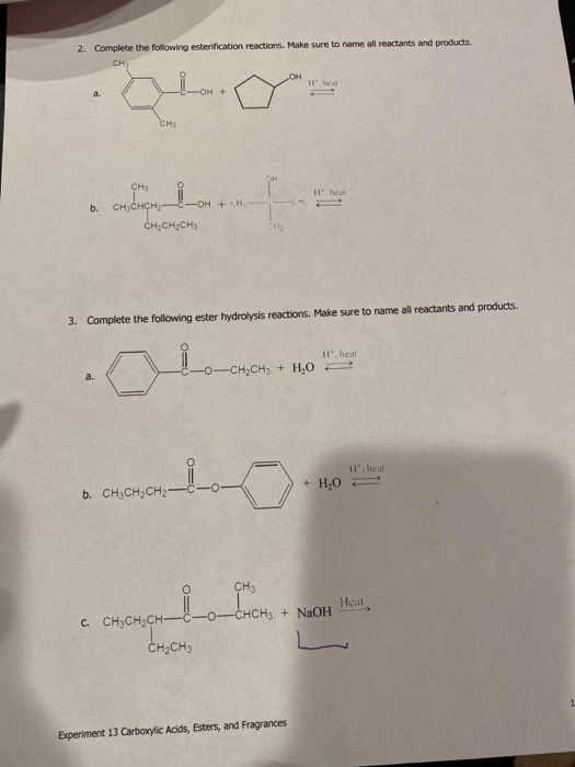 Solved 2. Complete the following esterification reactions. | Chegg.com