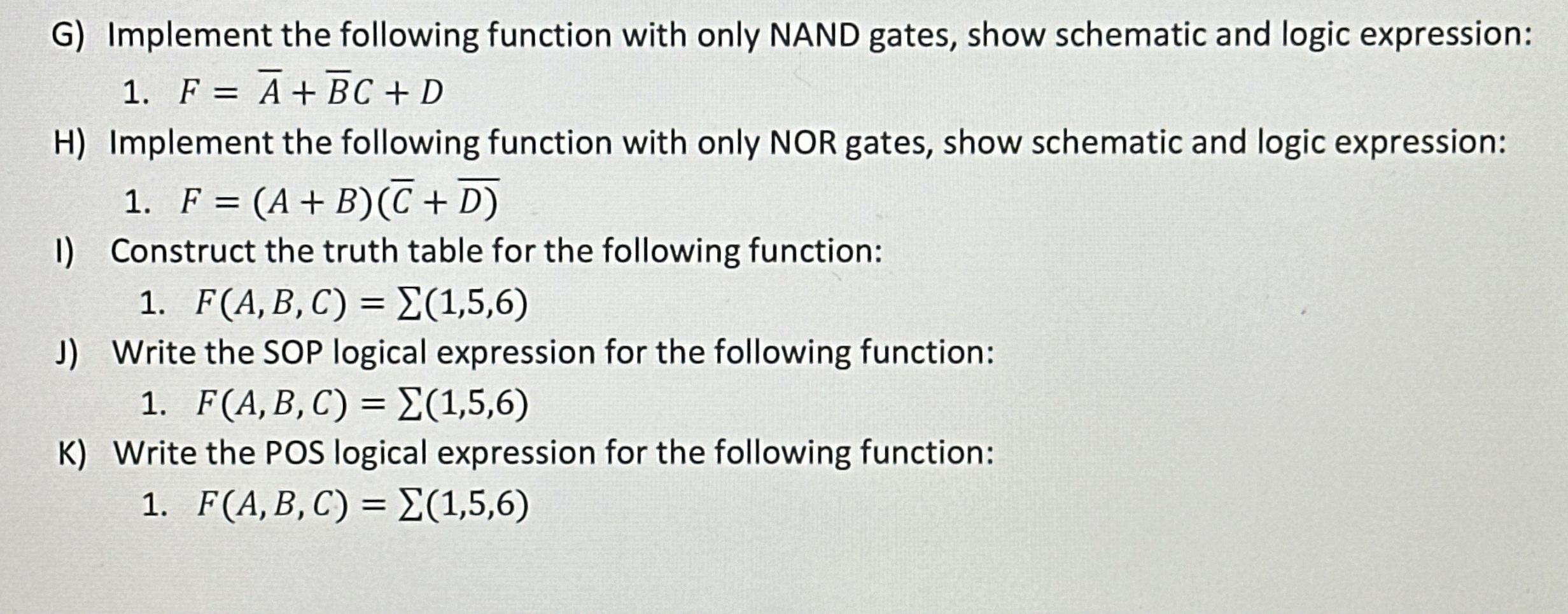 Solved Solve g through k please... G) ﻿Implement the | Chegg.com