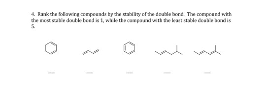 Solved 4. Rank the following compounds by the stability of | Chegg.com