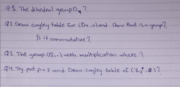 Solved Q 1 The dihedral group Da ? Q2 Draw cayley table For | Chegg.com