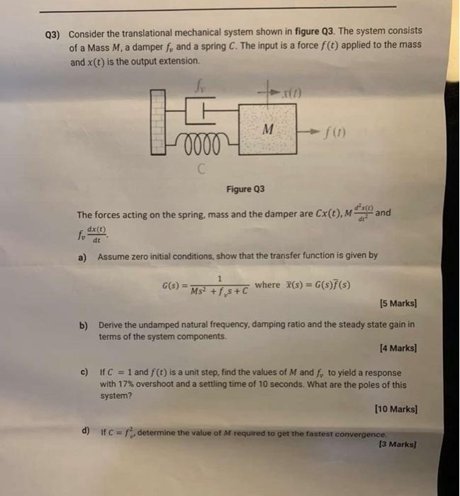 Solved Q3) Consider the translational mechanical system | Chegg.com