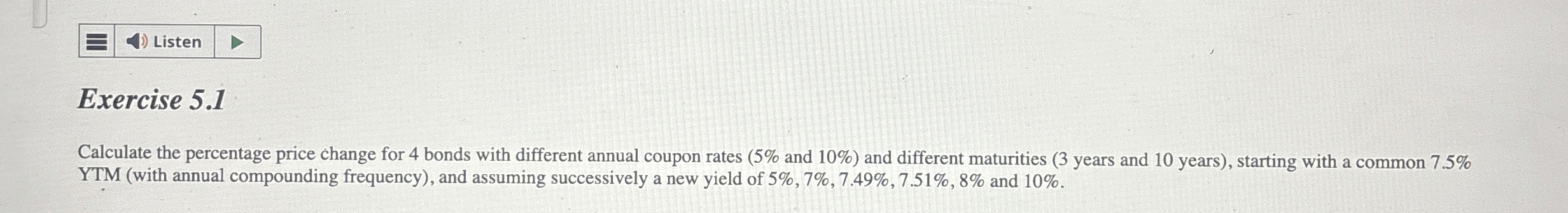 Solved Exercise 5.1Calculate the percentage price change for | Chegg.com