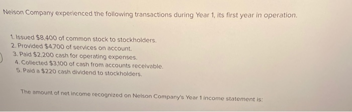 Solved Nelson Company experienced the following transactions | Chegg.com