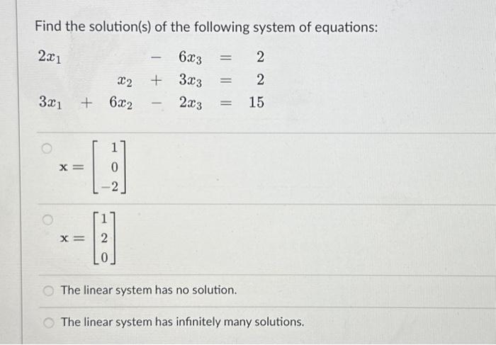 Solved Find the solution(s) of the following system of | Chegg.com