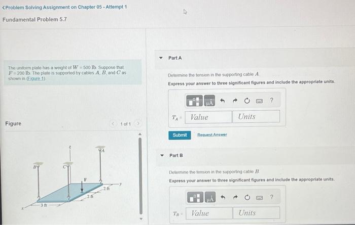 Solved The uniform plate has a weight of W=500lb. Suppose | Chegg.com