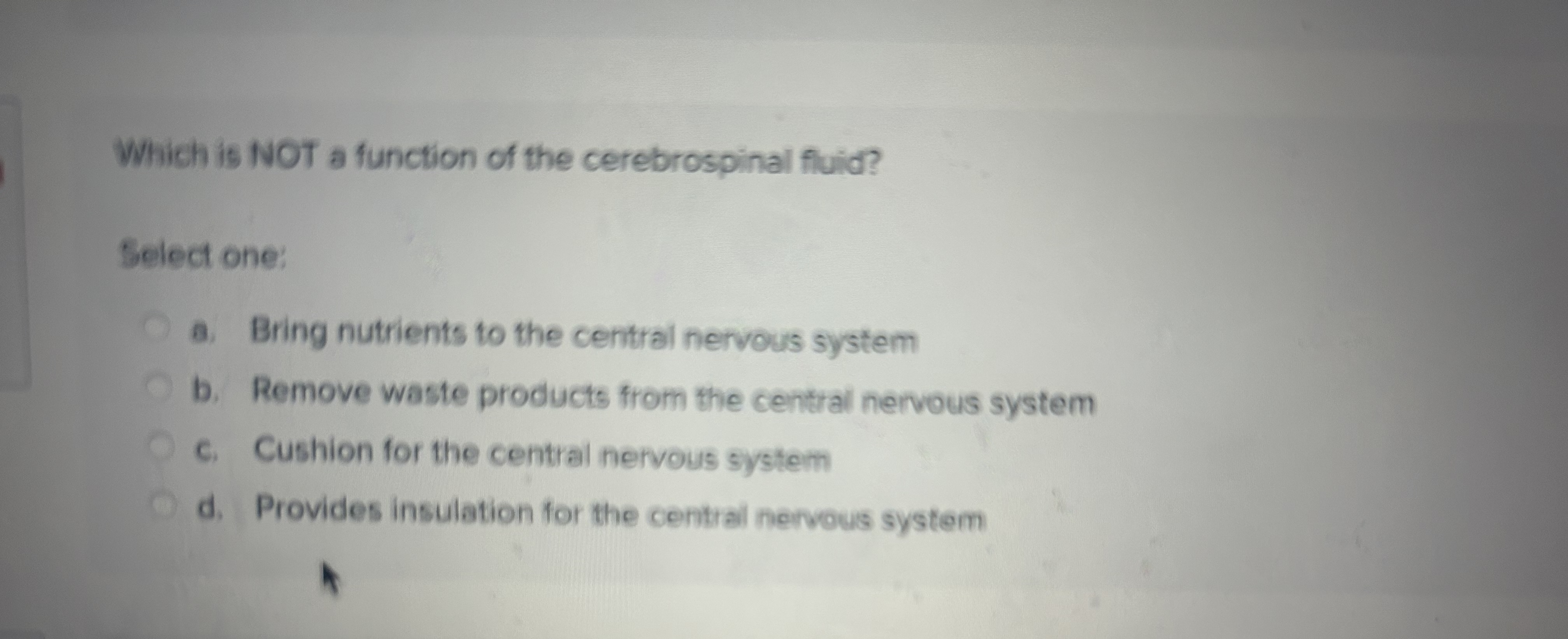 Solved Which is NOT a function of the cerebrospinal | Chegg.com