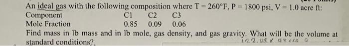 Solved need help finding mass in lb mass and in lb mole, gas | Chegg.com