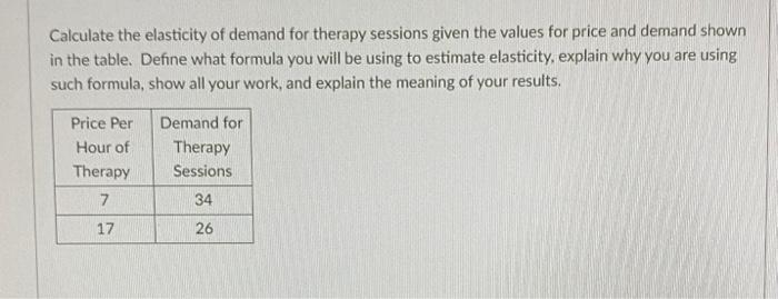 Solved Calculate the elasticity of demand for therapy | Chegg.com