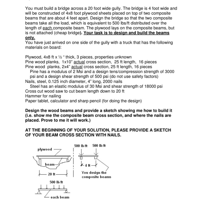 You must build a bridge across a 20 foot wide gully. | Chegg.com