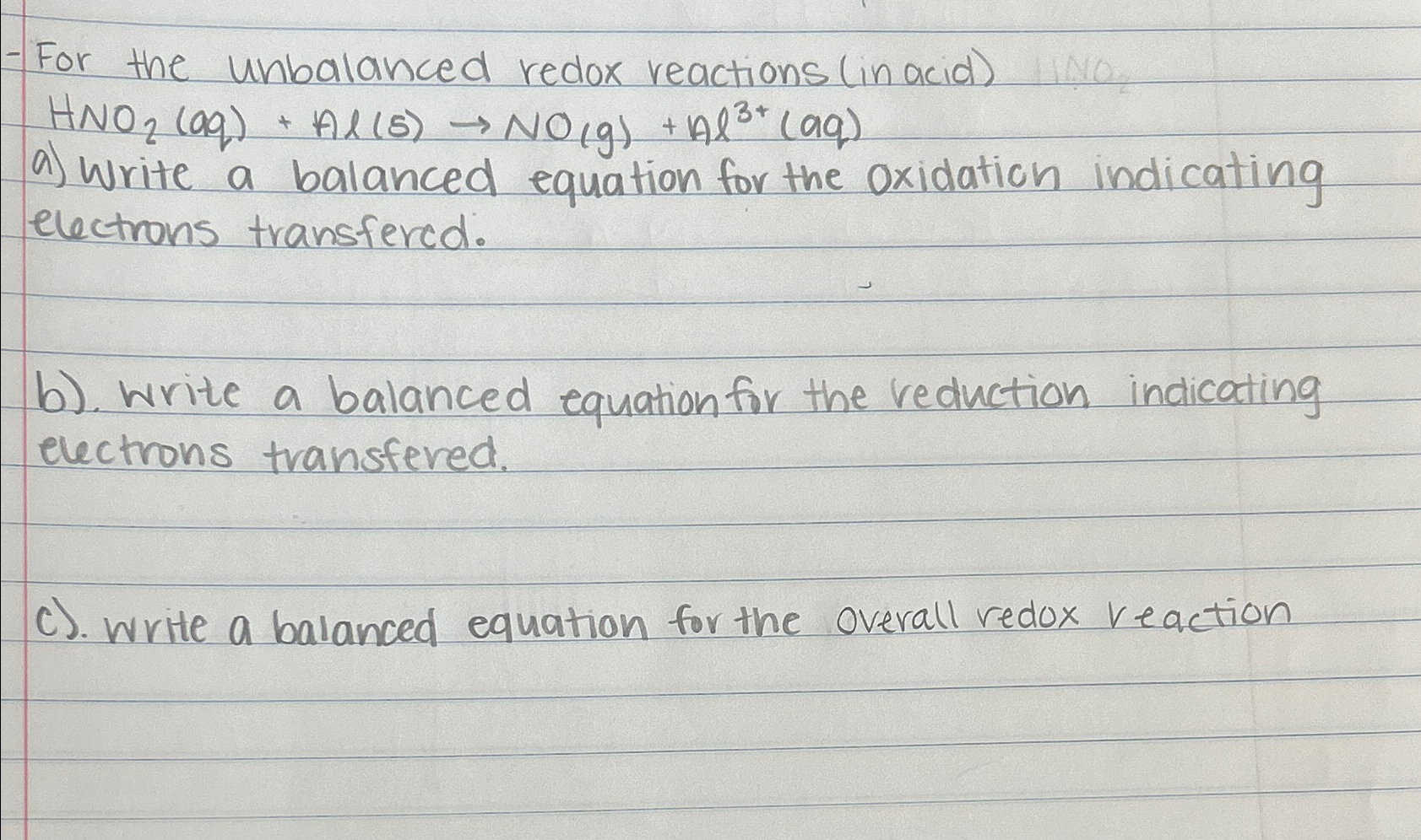 For the unbalanced redox reactions (in | Chegg.com