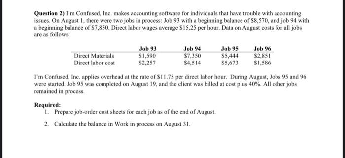 Solved Question 2) I'm Confused, Inc. makes accounting | Chegg.com
