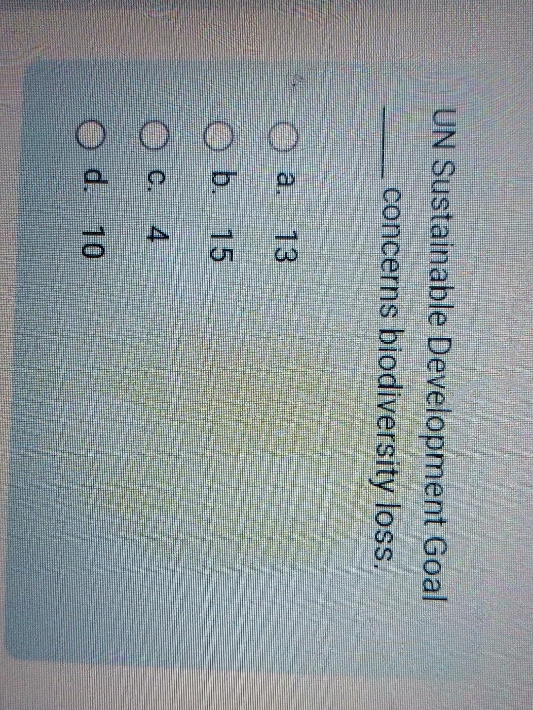 Solved UN Sustainable Development Goal concerns biodiversity | Chegg.com