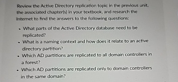 Solved Review the Active Directory replication topic in the | Chegg.com