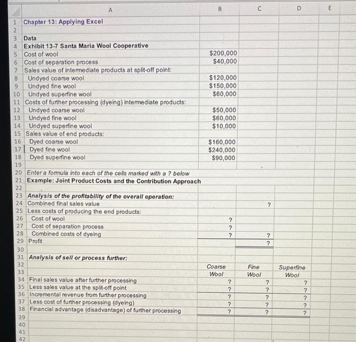 Solved Required information Chapter 13: Applying Excel | Chegg.com