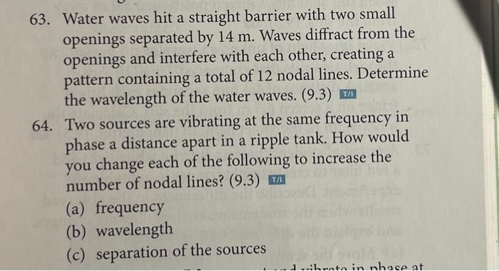 Solved 63. Water waves hit a straight barrier with two small | Chegg.com