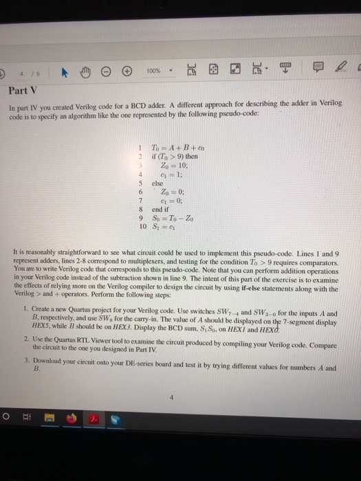 (Solved) : Part V Part Iv Created Verilog Code Bcd Adder Different ... (Solved) : Part V Part Iv Created Verilog Code Bcd Adder Different ...