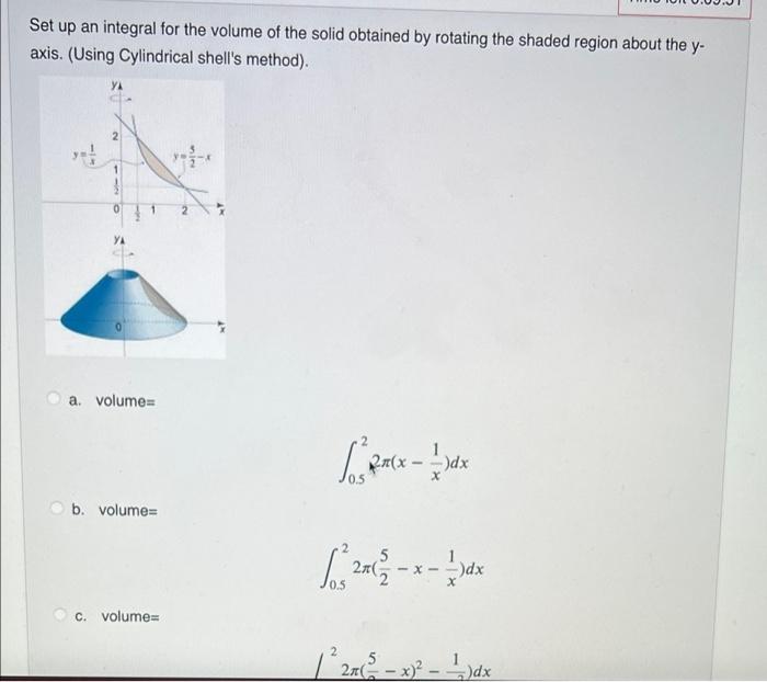 Solved Set up an integral for the volume of the solid | Chegg.com