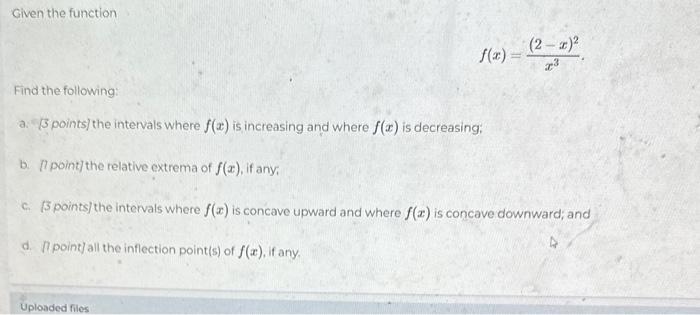 Solved Given The Function F X X3 2−x 2 Find The Following