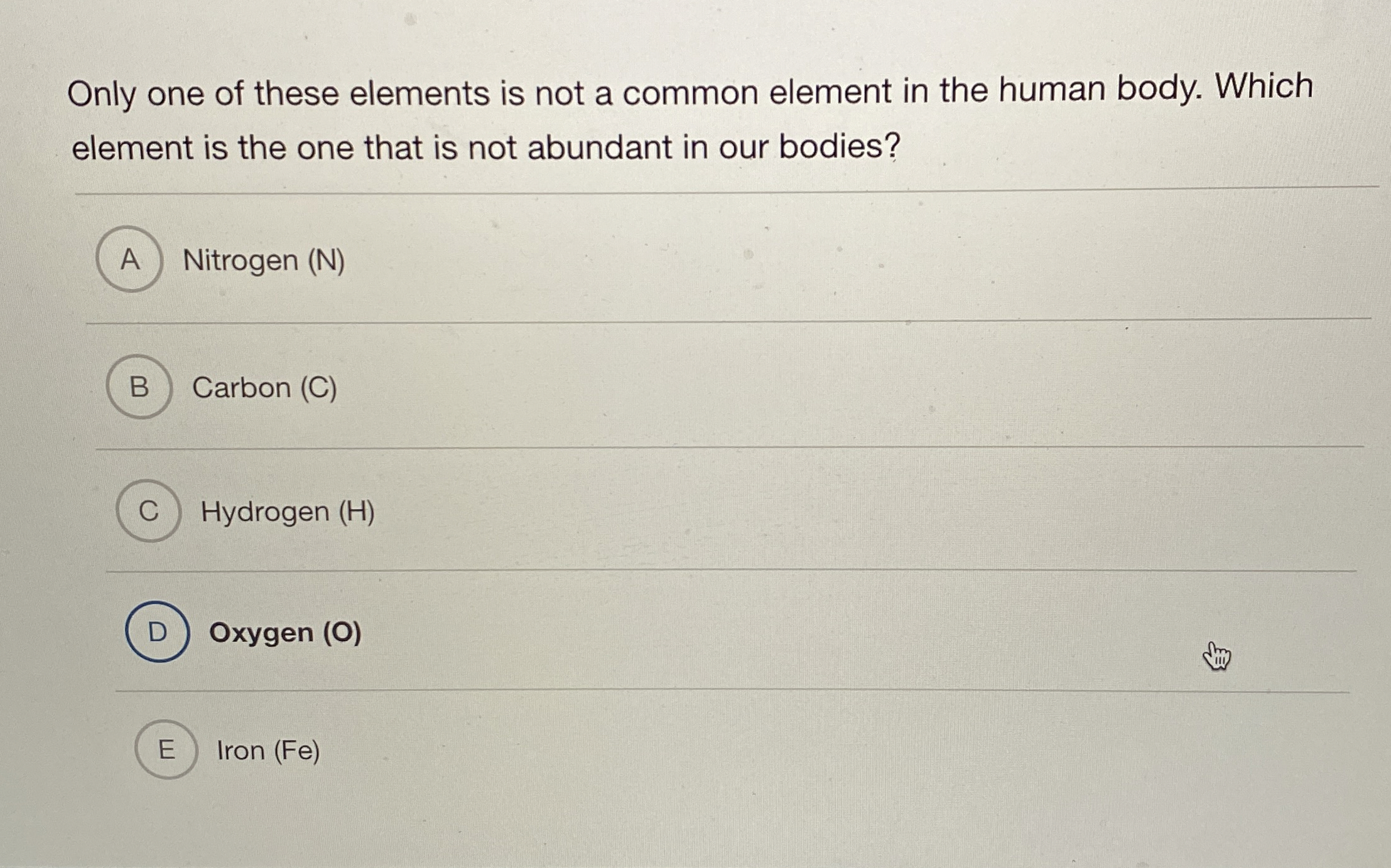 Solved Only one of these elements is not a common element in | Chegg.com