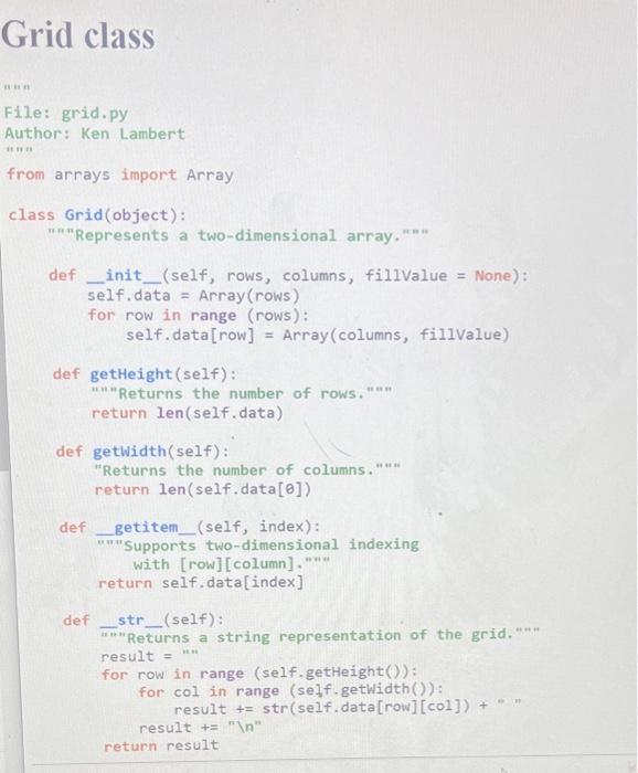 rid class le: grid.py ithor: Ken Lambert arrays | Chegg.com
