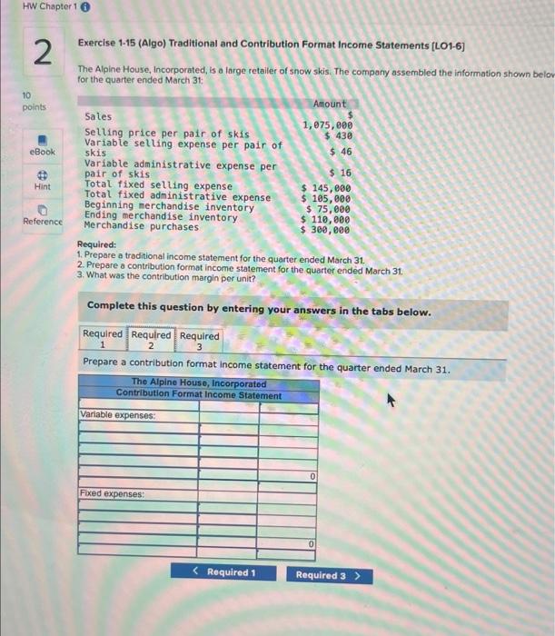 Solved Exercise 1-15 (Algo) Traditional and Contribution | Chegg.com