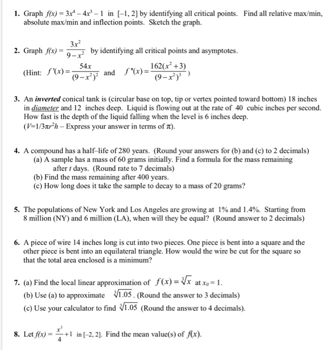 Solved 1. Graph f(x) = 3x4 - 4x3 - 1 in (-1, 2] by | Chegg.com