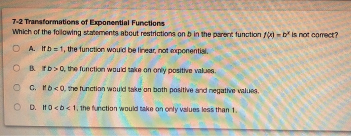 Solved 7-2 Transformations of Exponential Functions Which of | Chegg.com