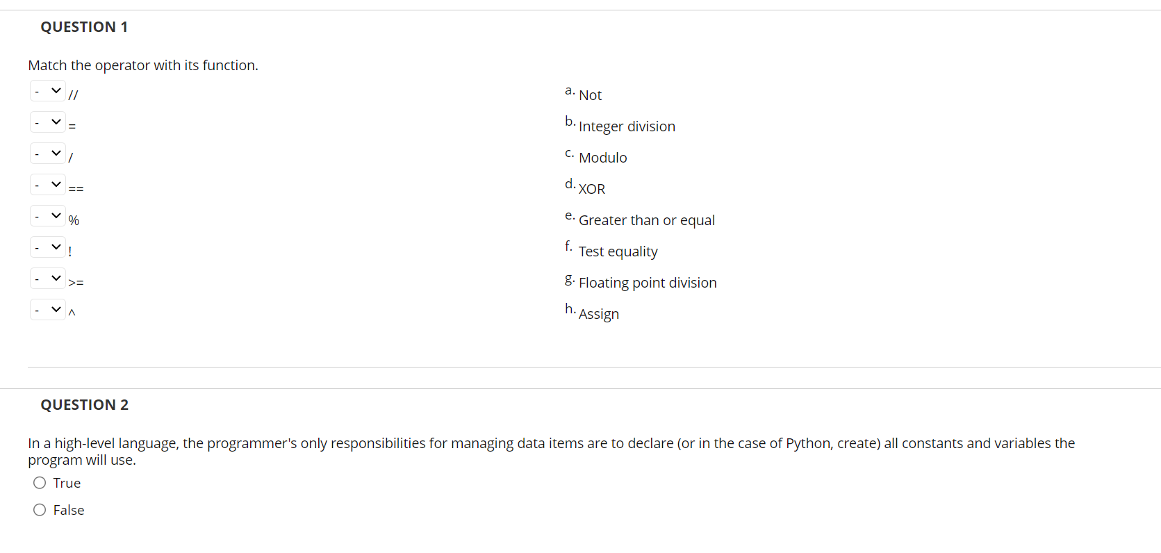 Solved QUESTION 1Match the operator with its | Chegg.com