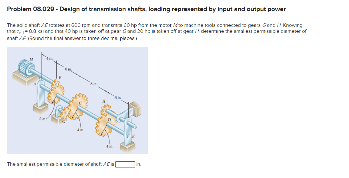 Solved Problem 08.029 - ﻿Design of transmission shafts, | Chegg.com